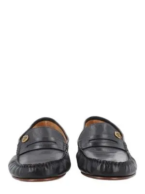 Versace Leather Loafers With Gold Tone Detail - Black
