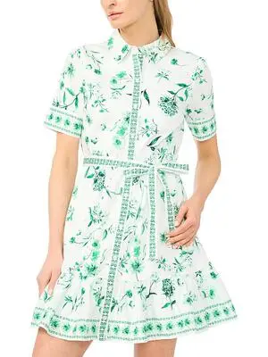 CECE DUPRAZ Tie Waist Mini Shirt Dress - Vibrant Kelly