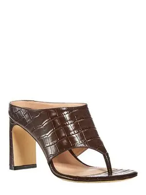STUART WEITZMAN Croc Effect Thong Sandals - Walnut