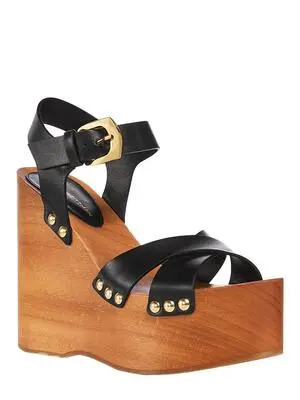 STUART WEITZMAN Stuart Weitzman Leather Clog Sandals With Buckled Ankle Strap