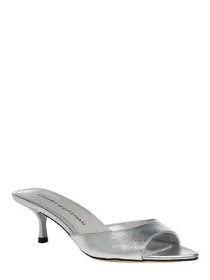 STUART WEITZMAN Lexington 50 Mules - Silver Metallic