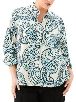 Karen Kane Ruched Sleeve Paisley Shirt - Print
