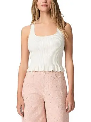 Paige Bronwyn Ribbed Tank Top With Ruffle Hem - Ivory