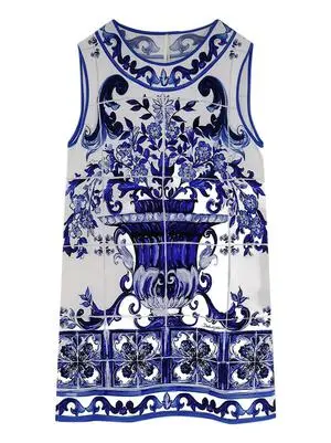 Dolce & Gabbana Sleeveless Silk Top With Maiolica Print - Multicolor