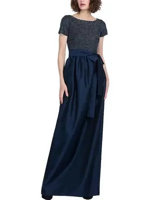 EMILY SHALANT Filagree Glass Beaded Gown - Navy