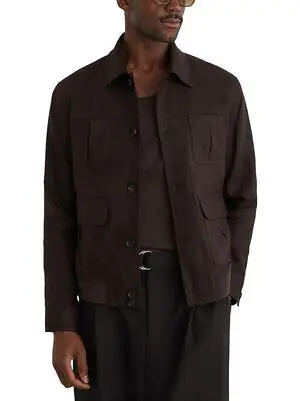 REISS Adam Brown Linen Jacket - Chocolate