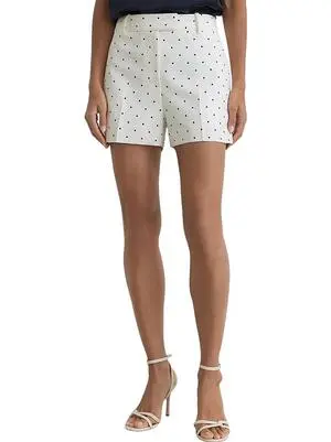 REISS Beatrix Polka Dot Tailored Shorts - White/navy