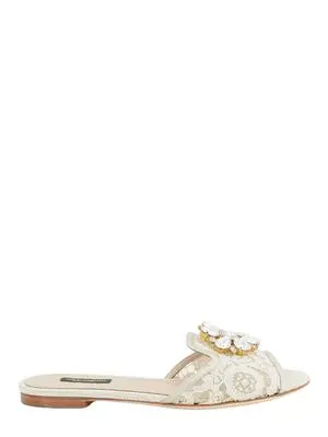 Dolce & Gabbana Lace Sandals With Crystal Embellishment - Multicolor