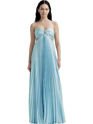 A.L.C. Satin Pleated Moira Maxi Dress - Blue