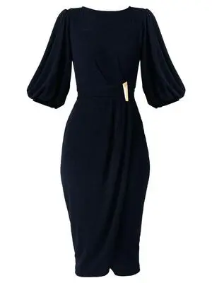 SACHA DRAKE Textured Jersey Crepe Midi Dress With Blouson Sleeves - Blue