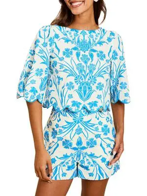 Mestiza New York Charlize Floral Cotton Scalloped Crop Top - Blue