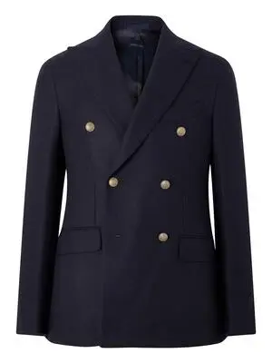 Caruso Caruso Aida Double-Breasted Wool Basketweave Blazer Navy