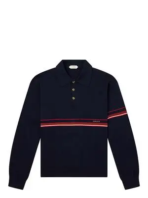 Versace Versace - Logo-Embroidered Striped Cotton Polo Sweater - Men - Blue  Navy