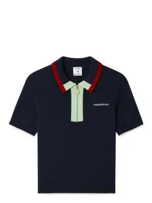 Casablanca Navy Merino Short Sleeve Polo Shirt - Multicolor
