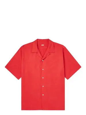 A.PRESSE Convertible-collar Silk And Linen-blend Shirt - Red