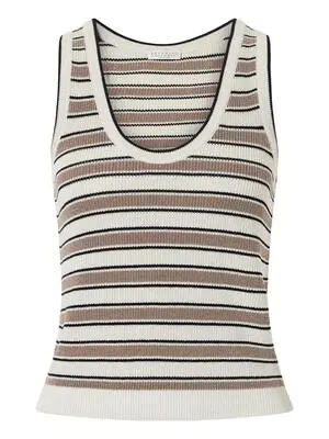 Brunello Cucinelli Striped Cotton-blend Scoop Neck Top - Neutrals