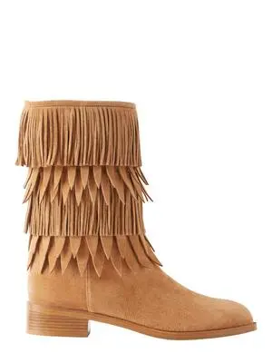 AQUAZZURA Maverick 35 Fringed Suede Boots - Brown