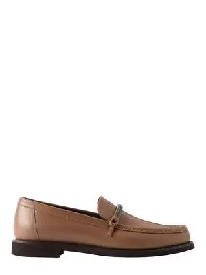 Brunello Cucinelli Leather Loafers With Monili Beads - Brown