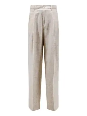 Dolce & Gabbana Viscose And Linen Blend Tweed Effect Trousers - Beige