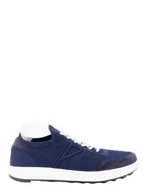 Kiton Knitted Fabric And Suede Lace-up Sneakers - Blue