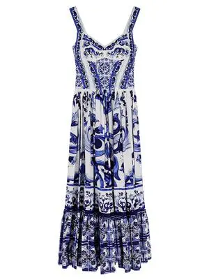 Dolce & Gabbana Cotton Maxi Dress With Maiolica Print - Blue