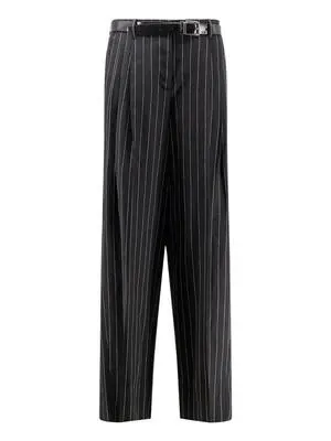 Dolce & Gabbana Wool And Linen Blend Pinstripe Trousers - Black