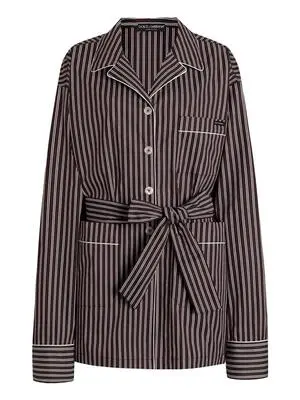 Dolce & Gabbana Vanity Striped Popeline Pajama Shirt - Brown