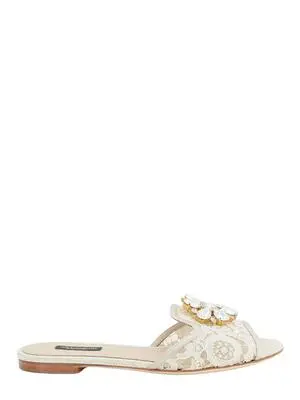 Dolce & Gabbana Rainbow Lurex Lace Sandals With Crystal Embellishment - White