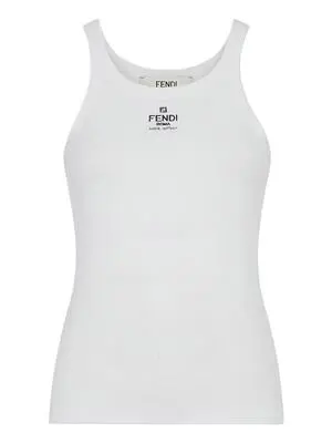 Fendi Ribbed Cotton Tank Top With Ff Roma Embroidery - White