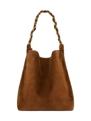 Saint Laurent Amalia Suede Shoulder Bag With Metal Cassandre Logo - Brown