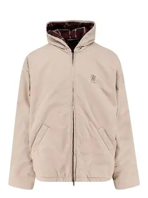 Balenciaga Hooded Jacket With Embroidered Logo - Beige