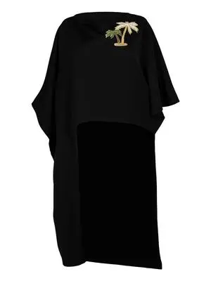 LAINES LONDON Asymmetric Cape Blouse With Embellished Palm Tree - Black