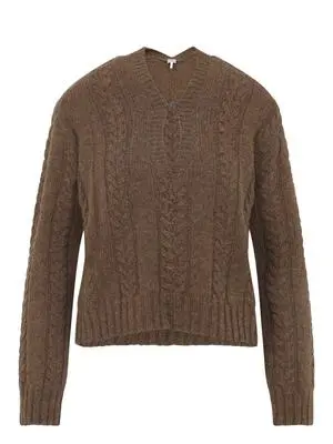 Loewe Wool Cable-knit V-neck Sweater With Cut-out Detail - Brown