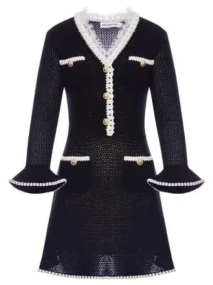 SELF-PORTRAIT Lace Trim Knit Mini Dress - Black