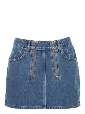 MARINE SERRE Denim Mini Skirt With Zip Detail - Blue