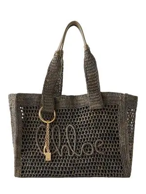 Chloé Logo-embroidered Raffia Shoulder Bag - Army Green