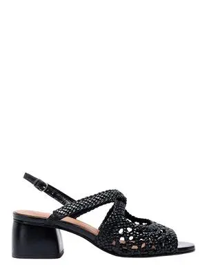 NAGUISA Uga Rounded Sandals With Woven Goatskin - Black