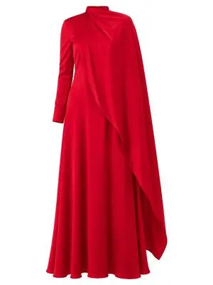ASHITA FERNANDES Petalia Draped Silk Sateen Maxi Dress - Red
