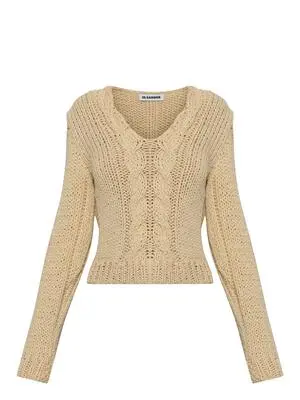 JIL SANDER Wool Sweater With Decorative Knit - Yellow