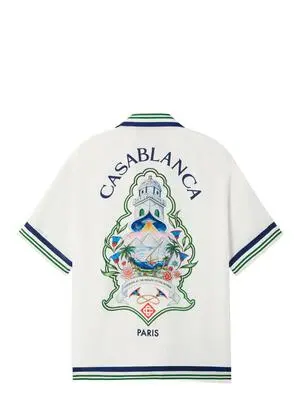 Casablanca White Hotel Emblem Short Sleeve Silk Shirt - Blue
