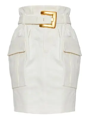 Balmain Cargo Skirt With Gold Buckle Belt - White