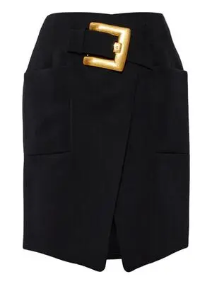 Balmain Wool Skirt With Buckle Detail - Black