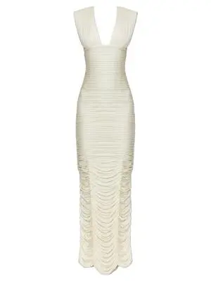 Versace Draped Long Dress With Back Slit - Cream