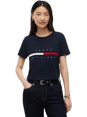 Tommy Hilfiger Embroidered Flag Stripe Logo T-shirt - Navy