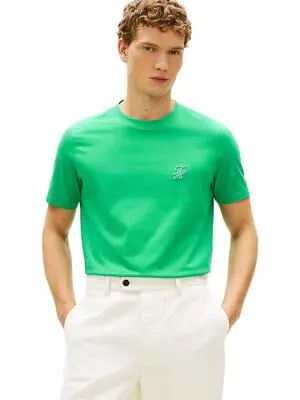 Tommy Hilfiger Embroidered Script Monogram T-shirt Green - Jade Wink
