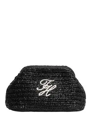 Tommy Hilfiger Script Monogram Raffia Clutch - Black Raffia