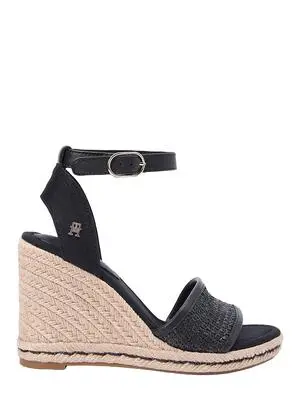 Tommy Hilfiger Raffia Wedge Espadrille Sandals - Black