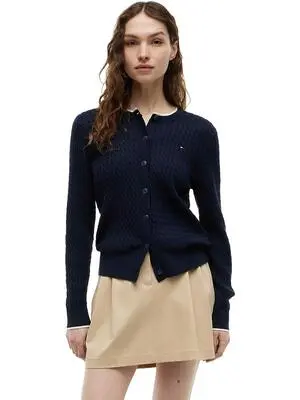 Tommy Hilfiger Cable Knit Crewneck Cardigan - Navy