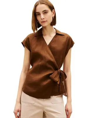 Tommy Hilfiger Sleeveless Linen Wrap Top - Legacy Brown