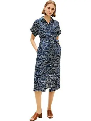 Tommy Hilfiger Printed Linen Midi Shirt Dress - Dark Night Navy
